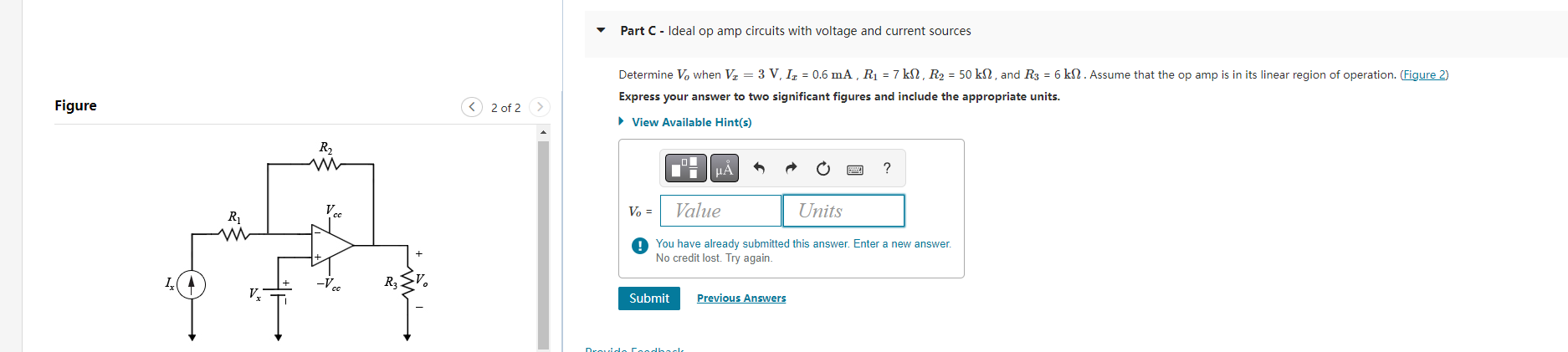 Solved Part C - Ideal op amp circuits with voltage and | Chegg.com