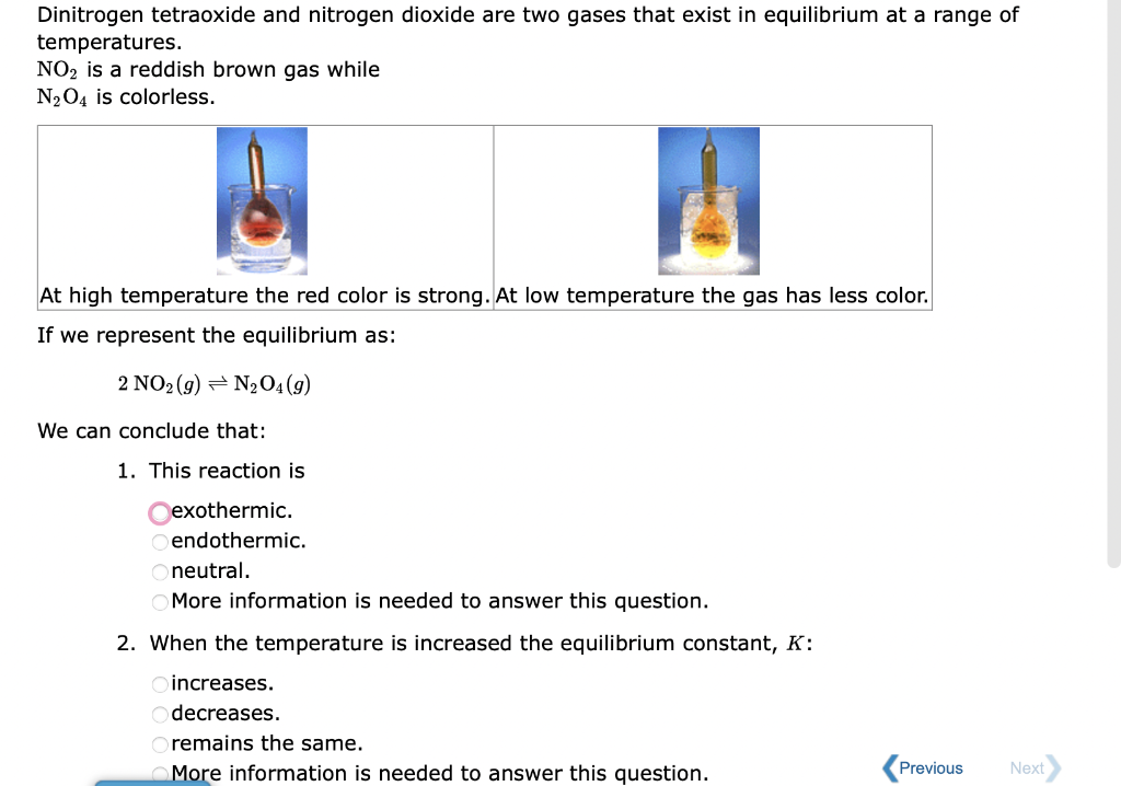 Solved Dinitrogen tetraoxide and nitrogen dioxide are two | Chegg.com