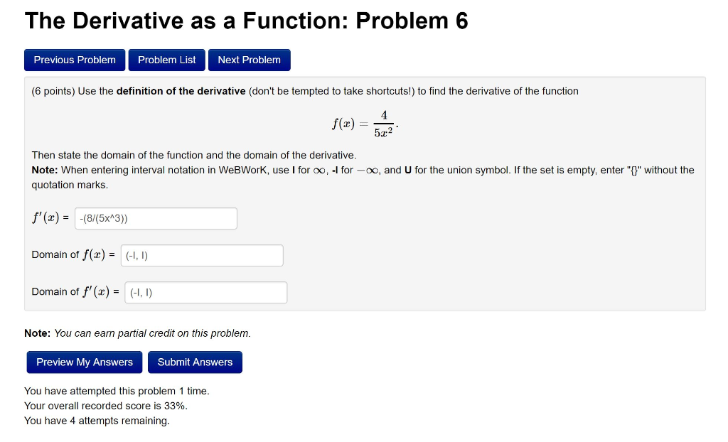 Solved Defining the Derivative: Problem 2 Previous Problem | Chegg.com