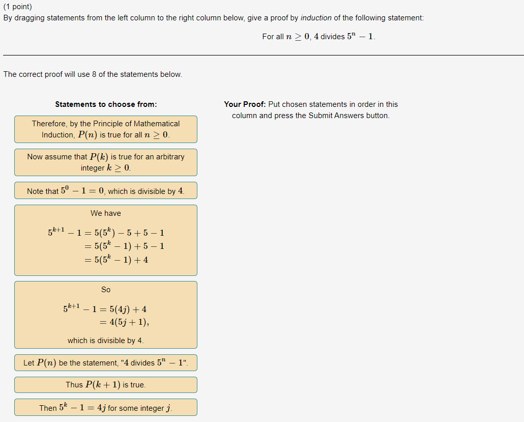 Solved (1 point) By dragging statements from the left column | Chegg.com