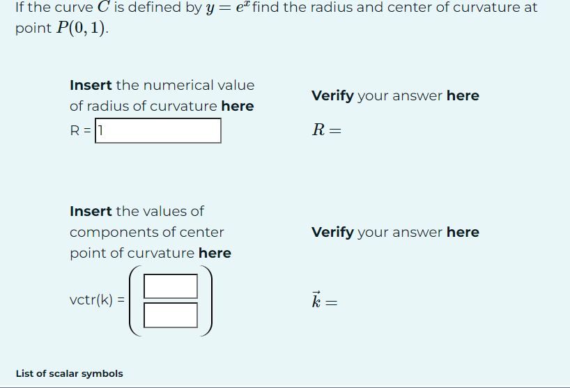 Solved If the curve C ﻿is defined by y=ex ﻿find the radius | Chegg.com