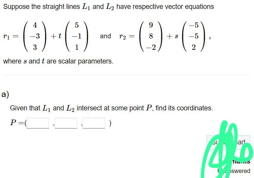 Solved Suppose the straight lines L1 and L2 have respective | Chegg.com