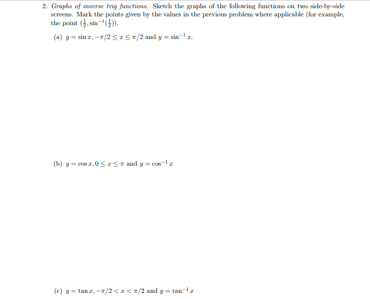 Solved 2. Graphs of inverse trig functions. Sketch the | Chegg.com