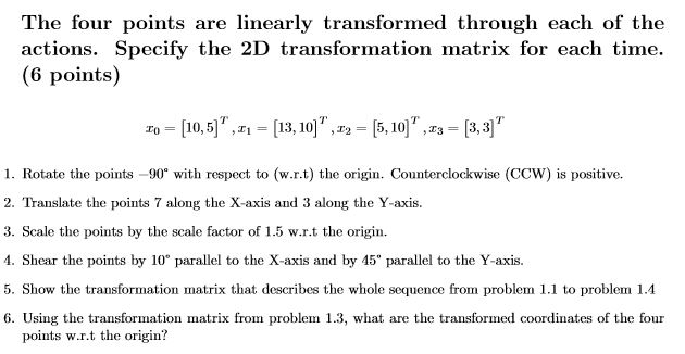 Solved The four points are linearly transformed through each | Chegg.com