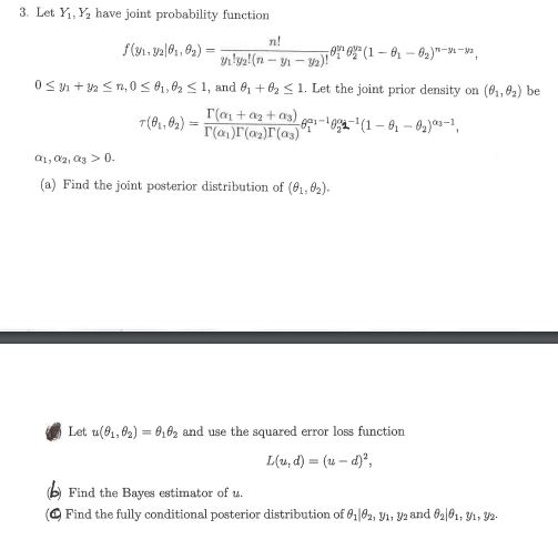 Solved 3. Let Y1,Y2 have joint probability function | Chegg.com