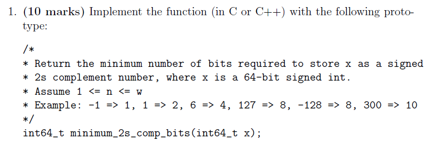 Solved 1. (10 marks) Implement the function (in C or C++ ) | Chegg.com