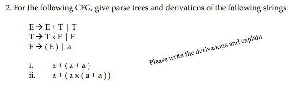 Solved 2. For the following CFG, give parse trees and | Chegg.com
