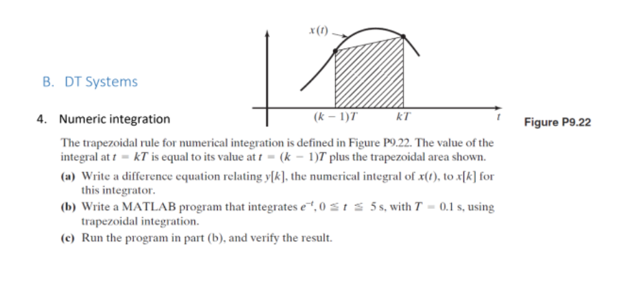 Solved x(1) B. DT Systems 4. Numeric integration (k-1)T KT | Chegg.com