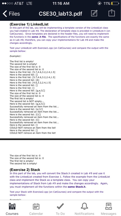 11%, D AT&T LTE 11:16 AM Files CSE30 lab 13.pdf | Chegg.com