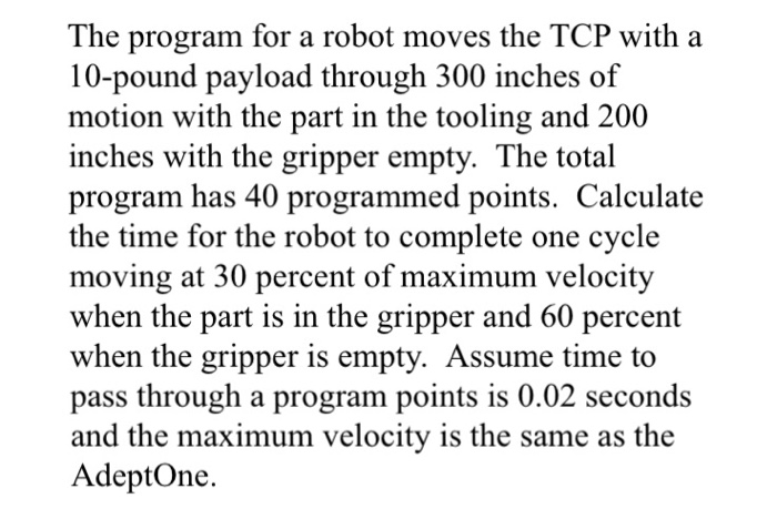 Solved The program for a robot moves the TCP with a 10-pound | Chegg.com
