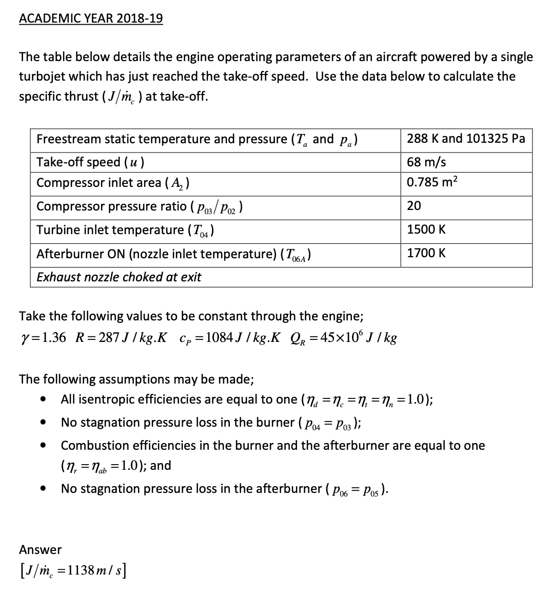 Solved The table below details the engine operating | Chegg.com