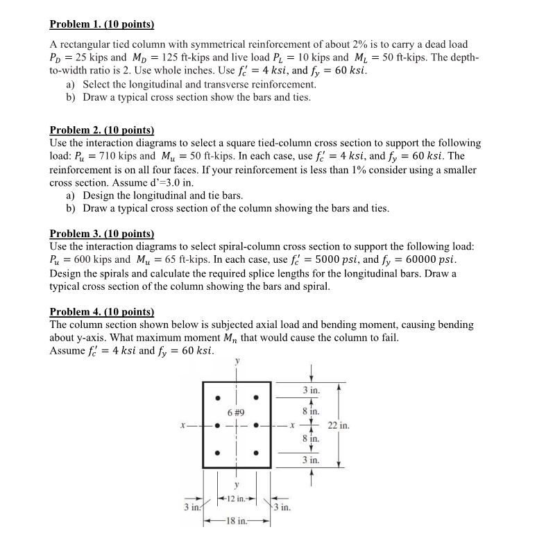 Solved Problem 1. (10 points) A rectangular tied column with | Chegg.com