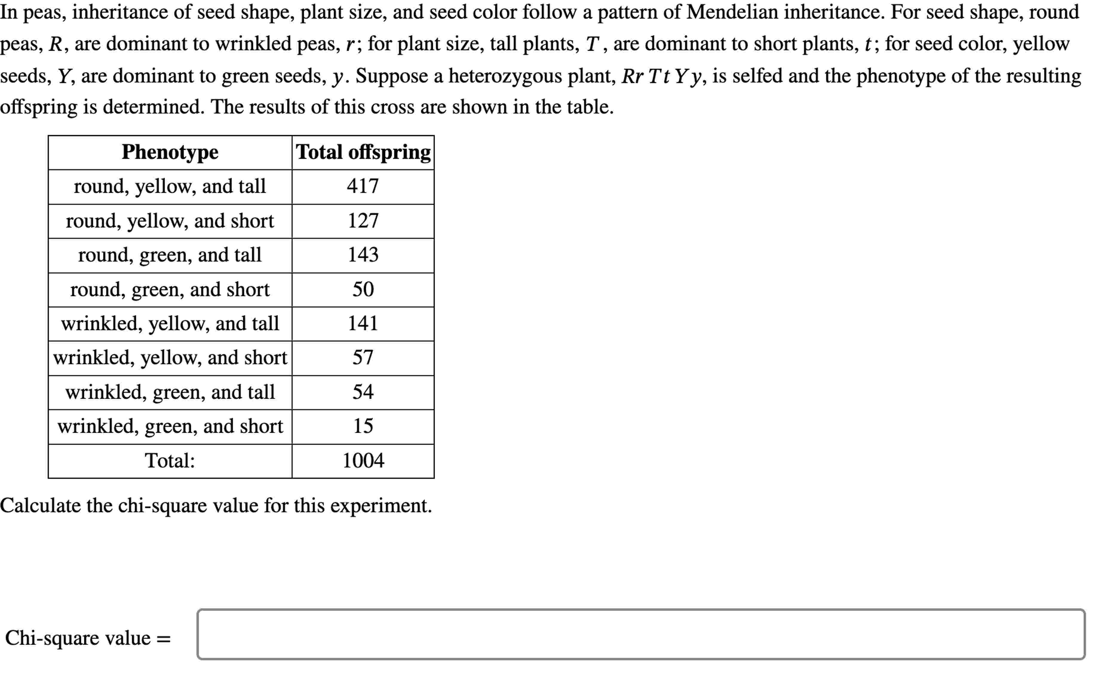 Solved In peas, inheritance of seed shape, plant size, and | Chegg.com
