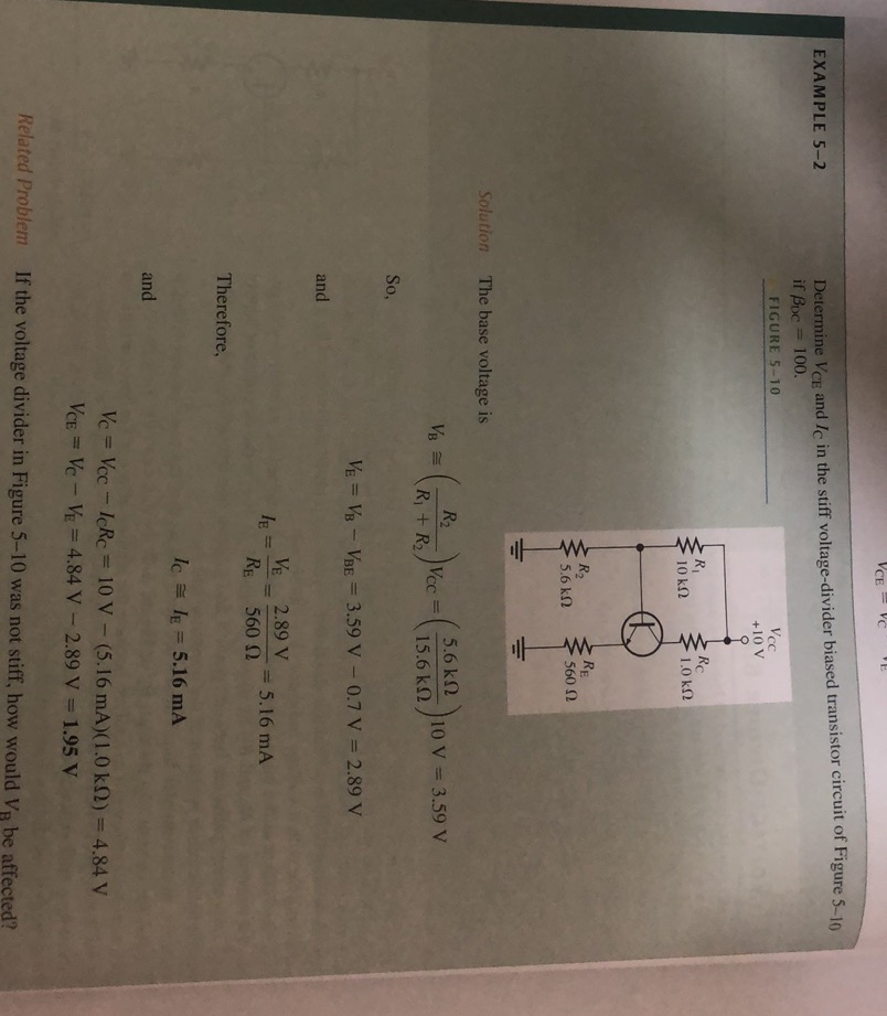 Solved VCE VC EXAMPLE 5-2 Determine Vce and Ic in the stiff | Chegg.com