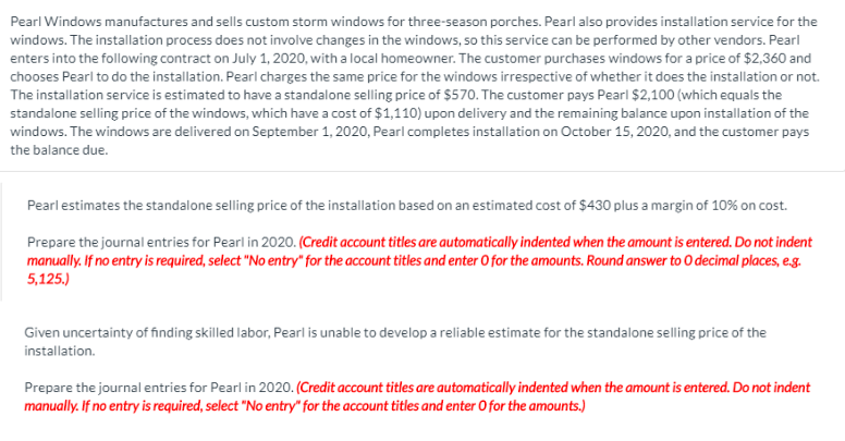 Solved Pearl Windows manufactures and sells custom storm | Chegg.com