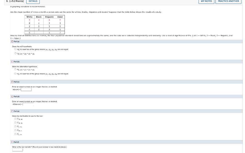 Solved 8. [-/5.2 Points] DETAILS A graphing calculator is | Chegg.com