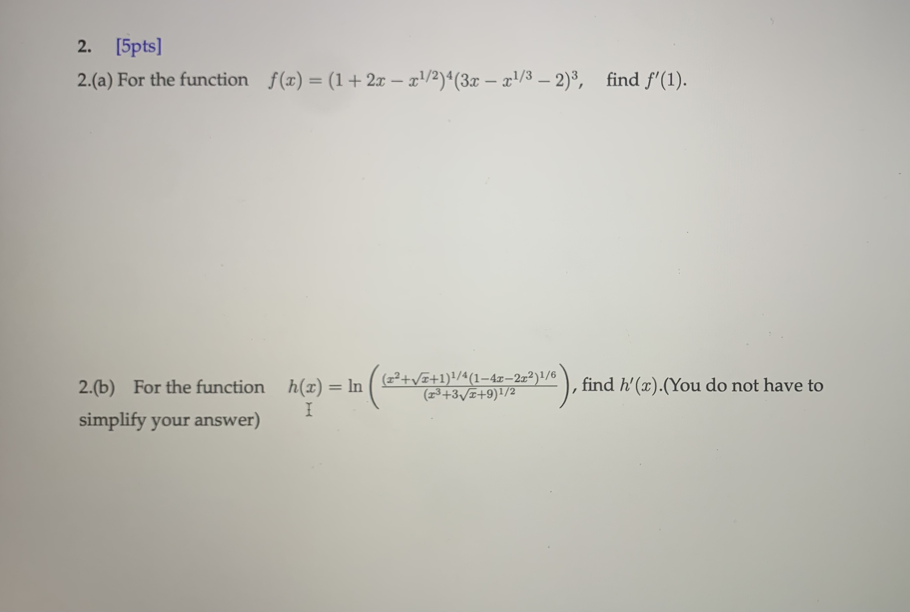 Solved 2. [5pts] 2.(a) For the function | Chegg.com