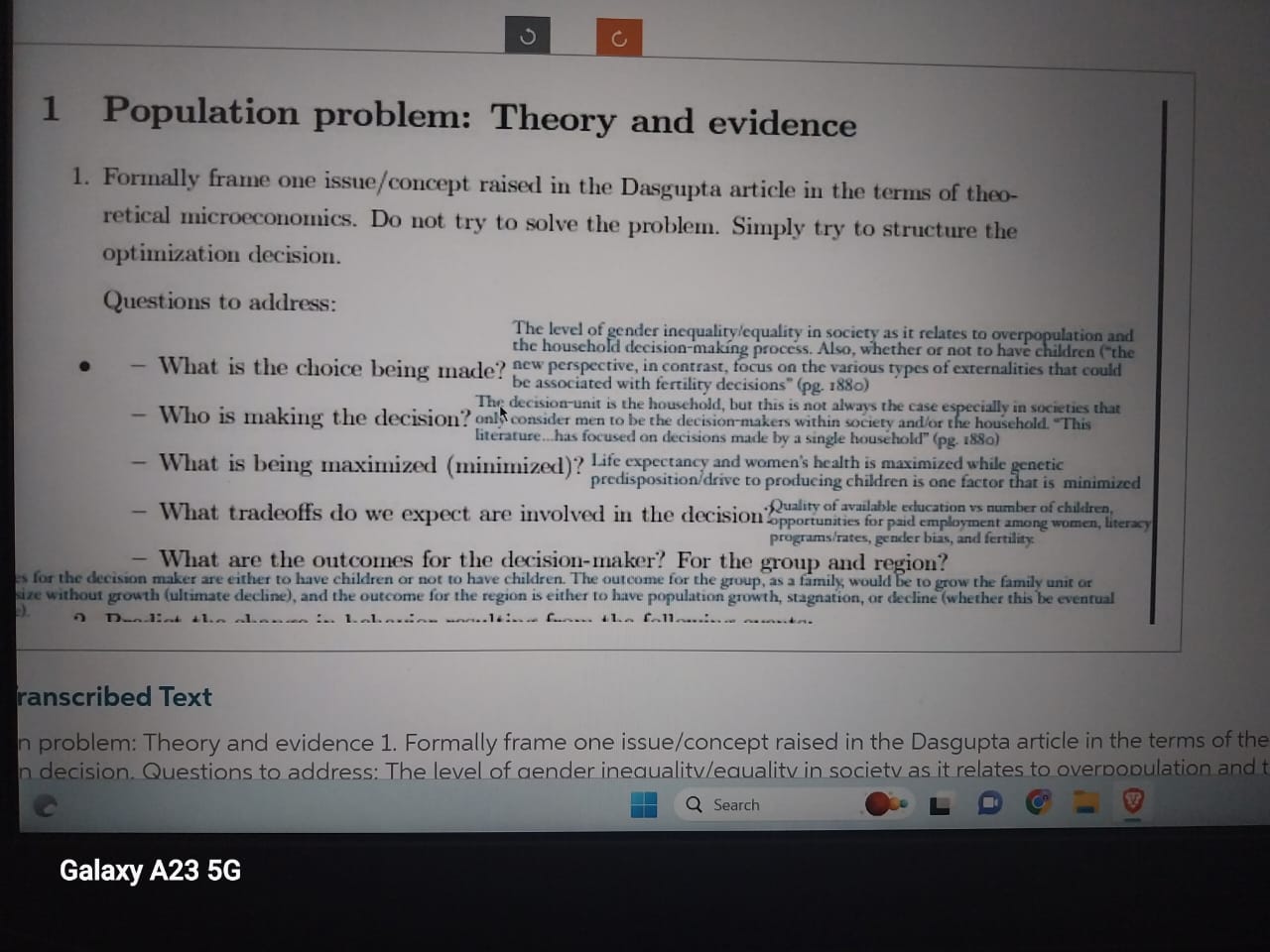 Solved 1 Population problem: Theory and evidence 1. Formally | Chegg.com