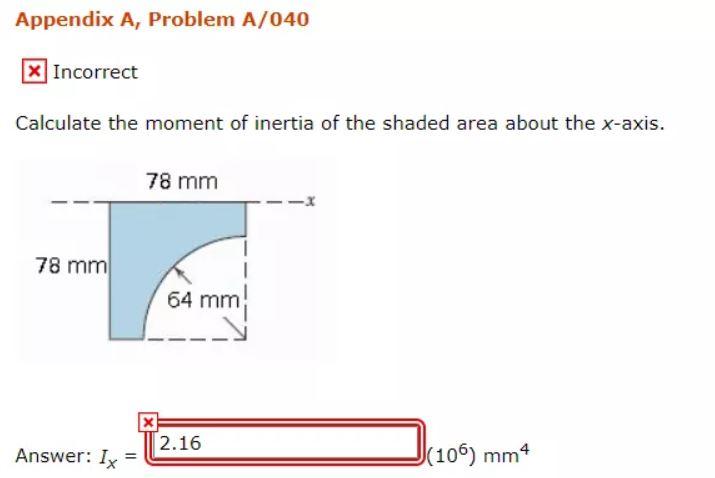 Solved Appendix A, Problem A/040 X] Incorrect Calculate the | Chegg.com