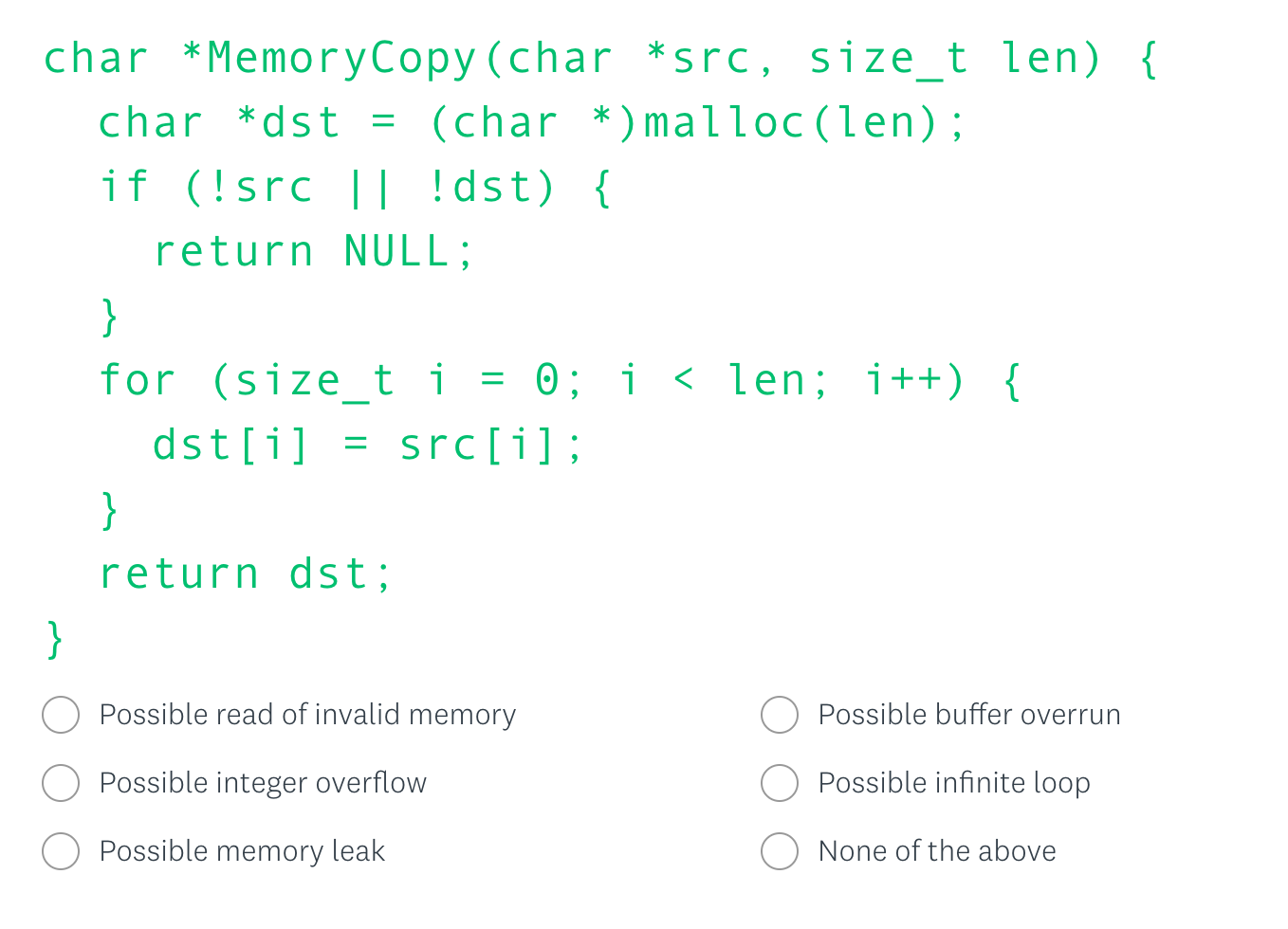Solved char *MemoryCopy (char *src, size_t len) { char *dst | Chegg.com