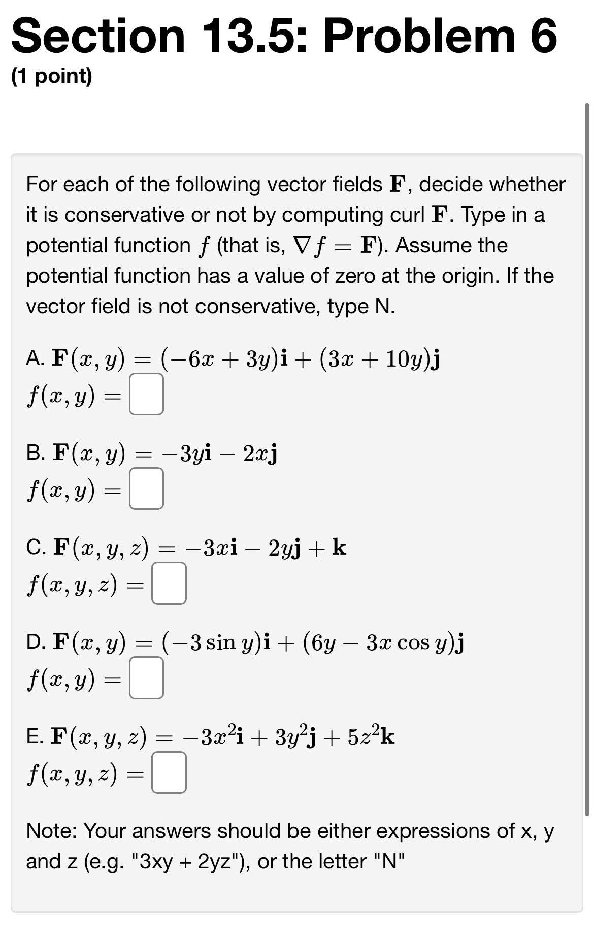 Solved Section 13.5: Problem 6 (1 point) For each of the | Chegg.com