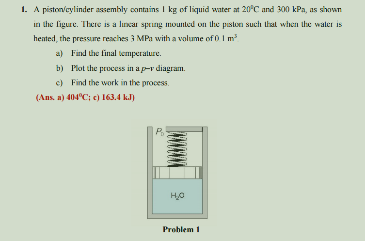 Solved 1. A piston/cylinder assembly contains 1 kg of liquid | Chegg.com