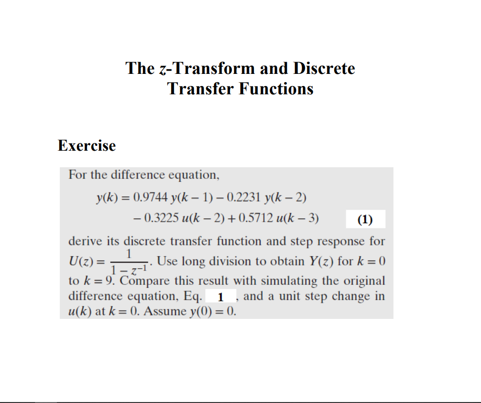 Solved The 7-Transform and Discrete Transfer Functions | Chegg.com
