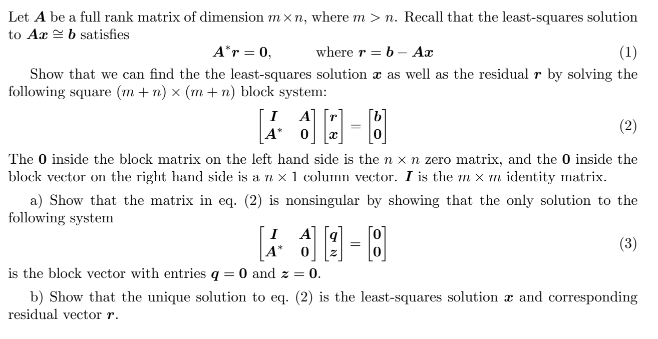 Solved Let A be a full rank matrix of dimension m×n, where | Chegg.com