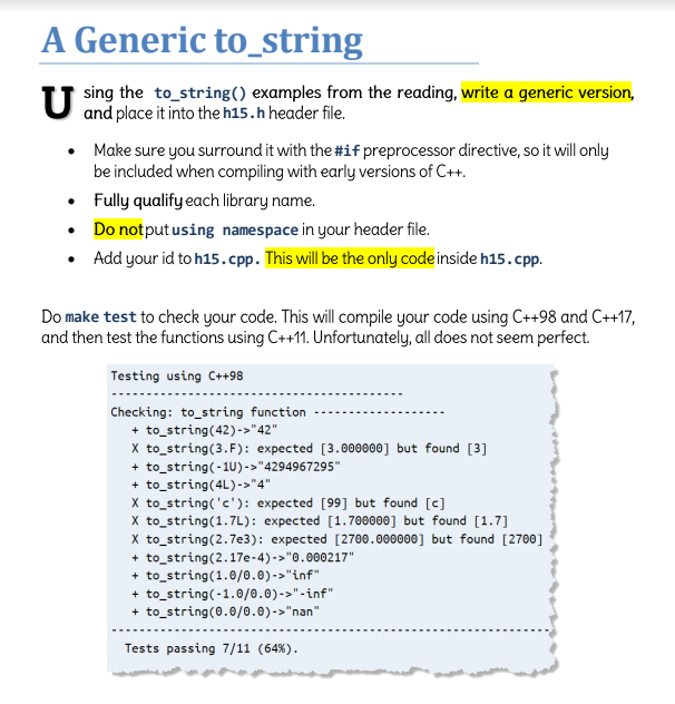 A Generic to_string Using prae te insotrieb es | Chegg.com