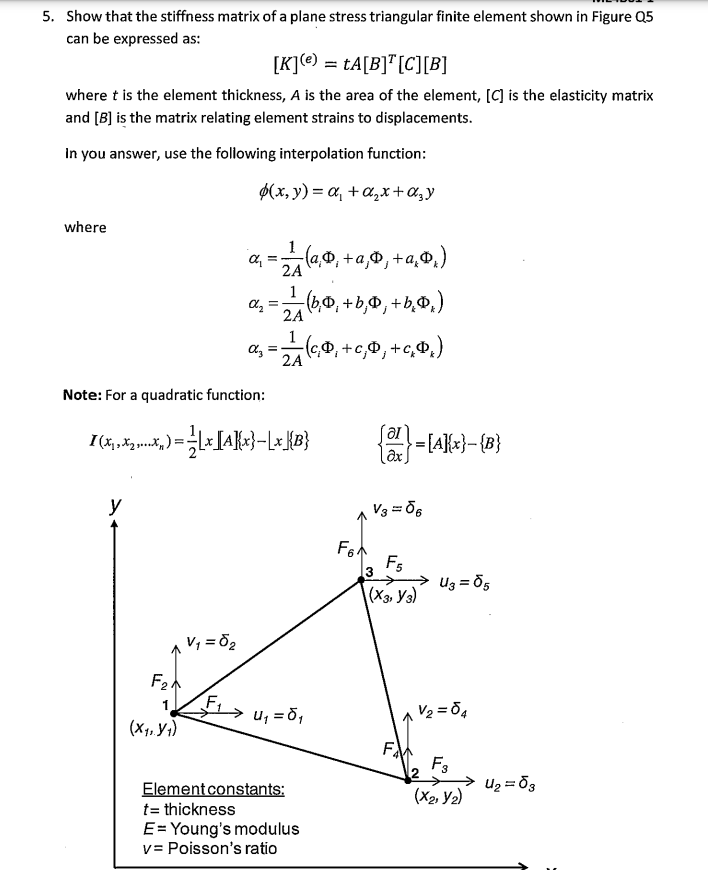 5. Show that the stiffness matrix of a plane stress | Chegg.com