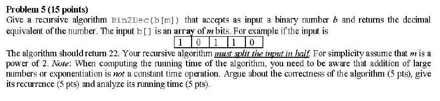 Solved Problem 5 (15 points) Give a recursive algorithm | Chegg.com