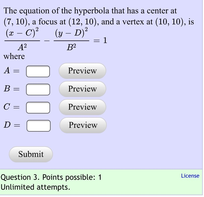 Solved The equation of the hyperbola that has a center at | Chegg.com