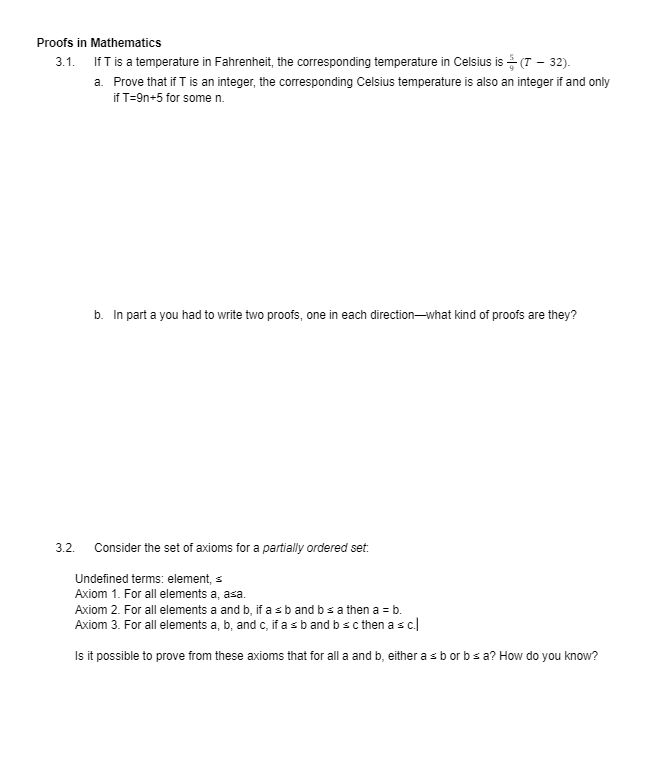 Solved Proofs in Mathematics3.1. ﻿If T ﻿is a temperature in | Chegg.com