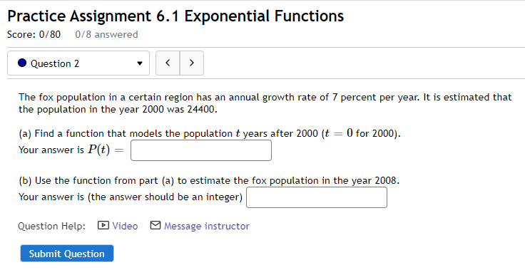 Solved Practice Assignment 6.1 Exponential Functions Score: | Chegg.com