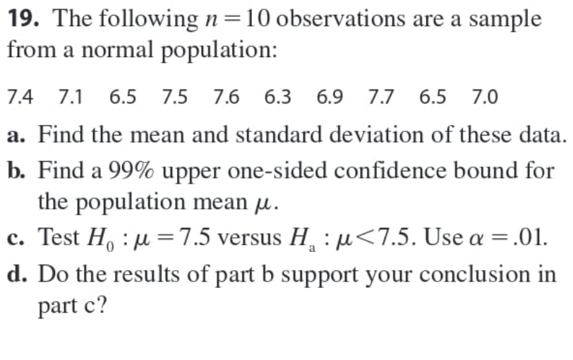 Solved 19. The following n=10 observations are a sample from | Chegg.com