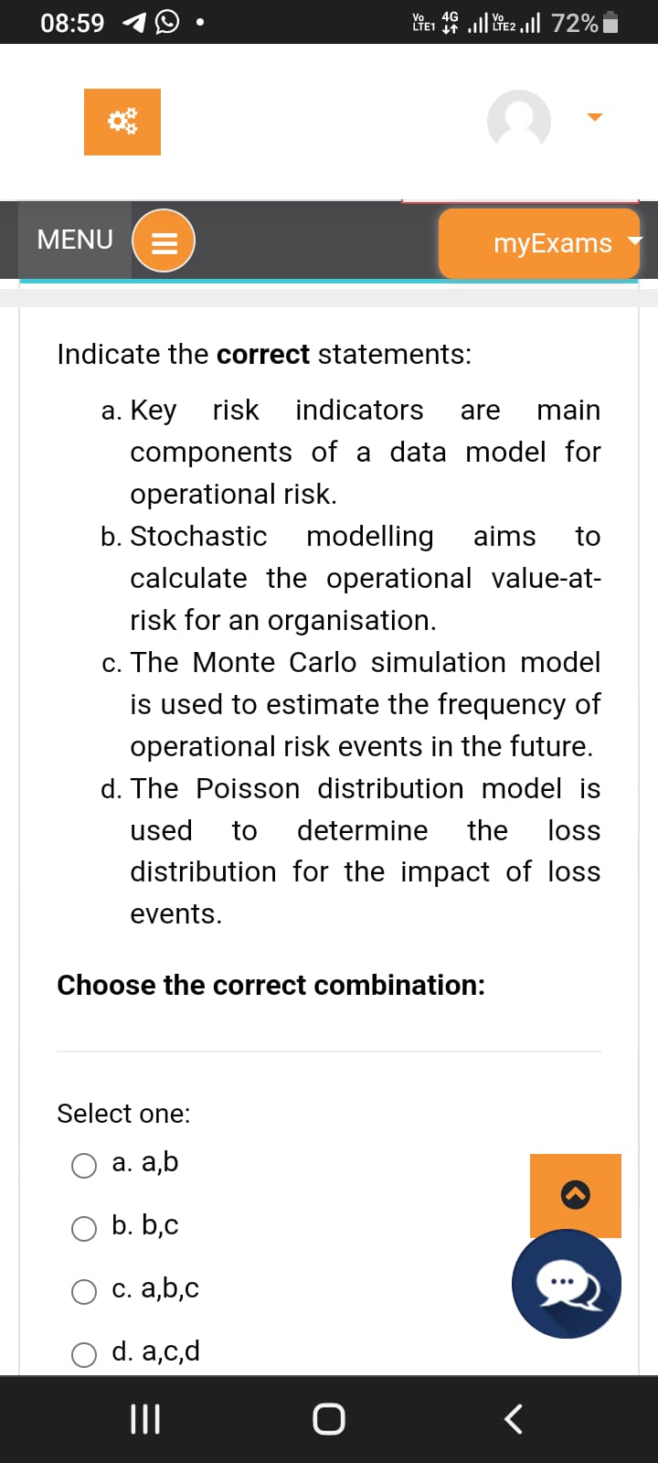 Indicate the correct statements:a. ﻿Key risk | Chegg.com