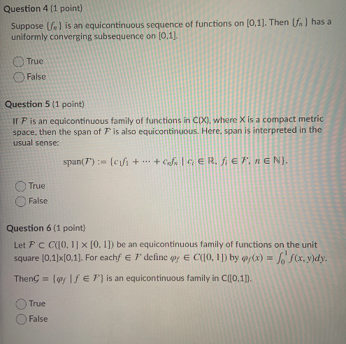 Solved Question 4 (1 point) Suppose (n) is an equicontinuous | Chegg.com
