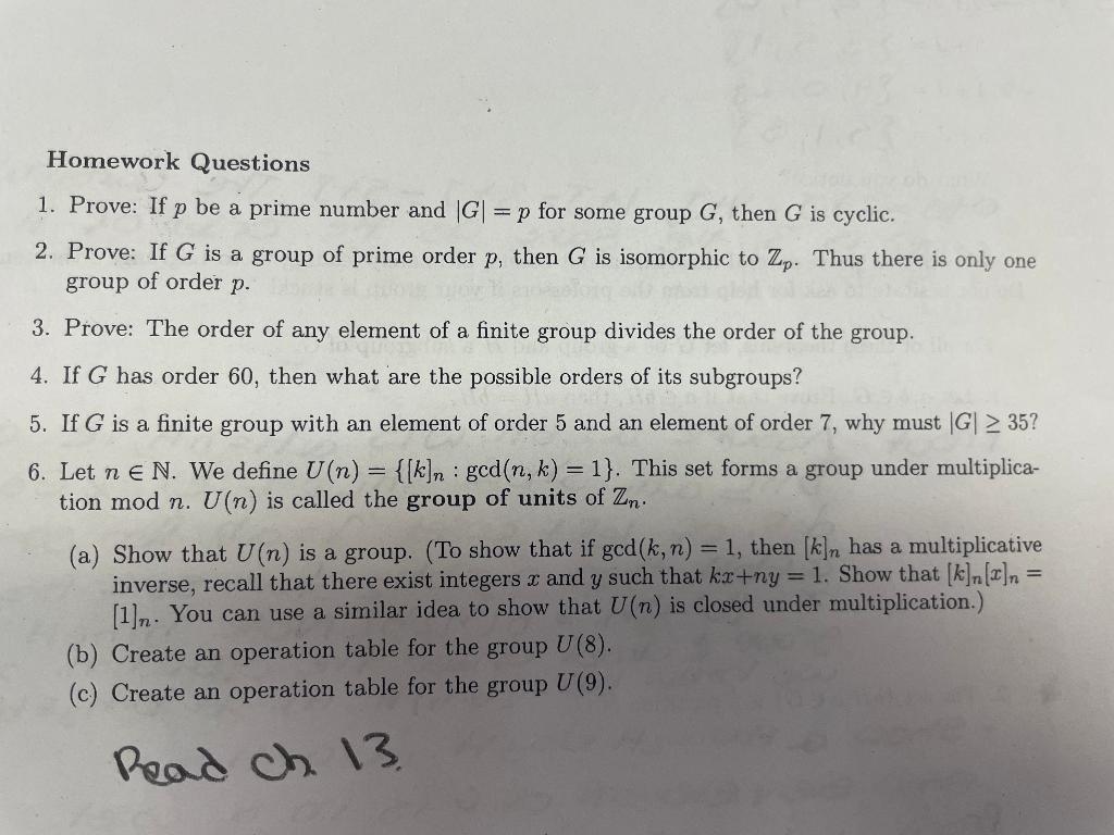 Solved Homework Questions 1. Prove: If p be a prime number | Chegg.com