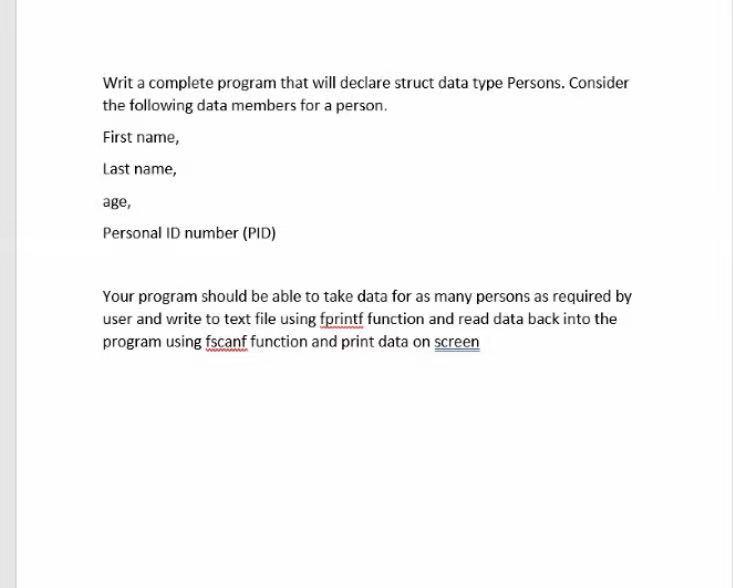 Solved Writ a complete program that will declare struct data | Chegg.com