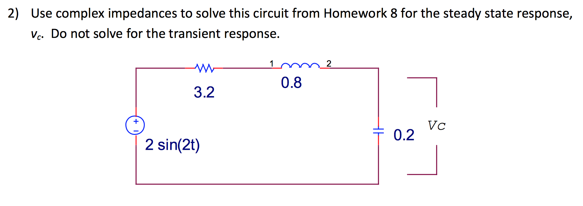 Solved 2) Use complex impedances to solve this circuit from | Chegg.com