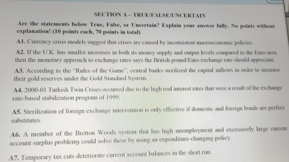 Solved SECTION A-TRUE FALSE/UNCERTAIN Are the statements | Chegg.com Solved SECTION A-TRUE FALSE/UNCERTAIN Are the statements | Chegg.com