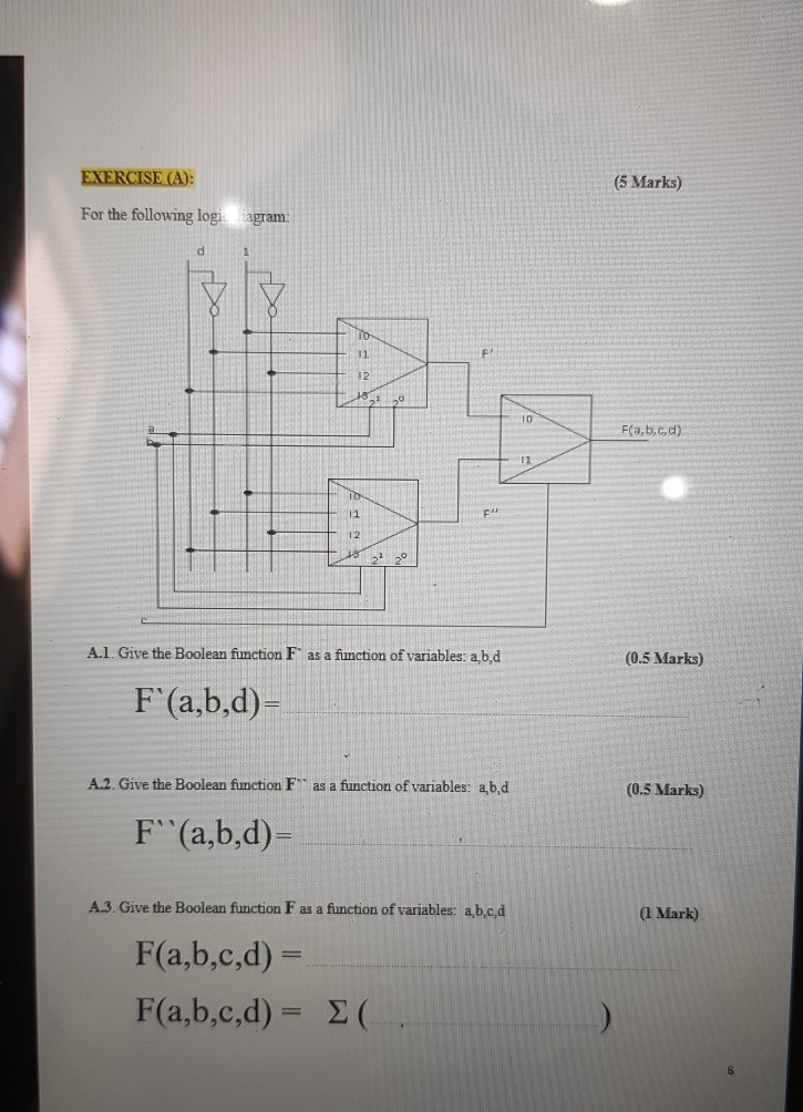 Solved EXERCISE (A): (5 Marks) For the following logi iagram | Chegg.com