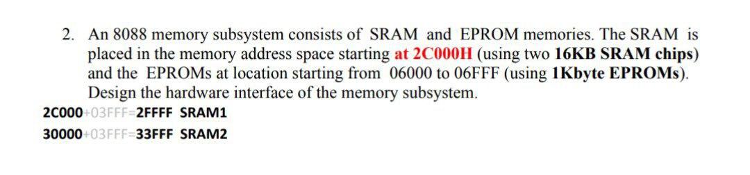 2. An 8088 memory subsystem consists of SRAM and | Chegg.com