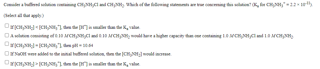 Solved Consider a buffered solution containing CH3NH2Cl and | Chegg.com