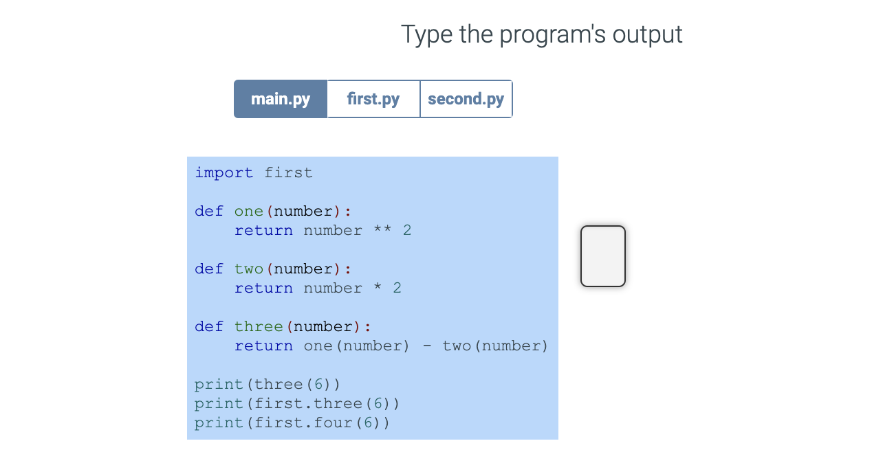 Solved Type the program's output main.py first.py second.py | Chegg.com