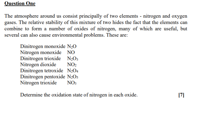 Solved Question One The atmosphere around us consist | Chegg.com