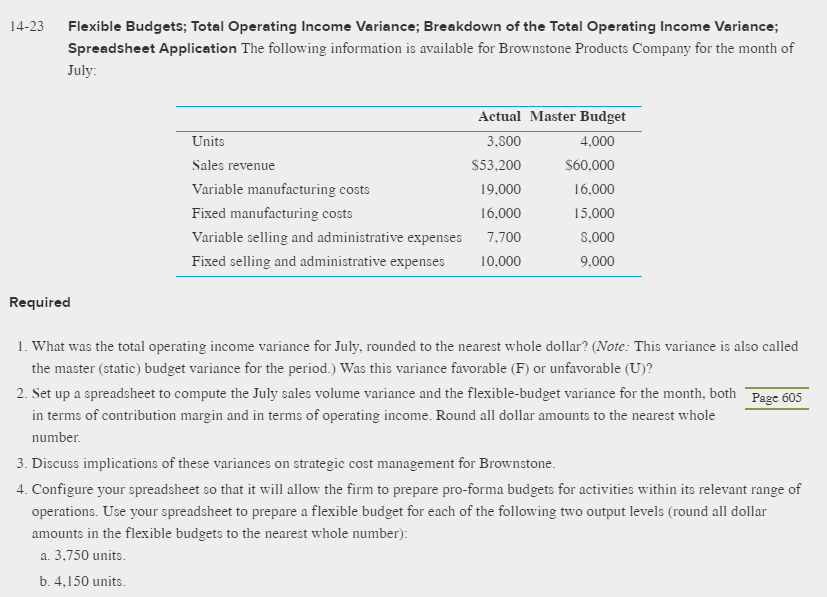 Solved 14-23 Flexible Budgets; Total Operating Income | Chegg.com