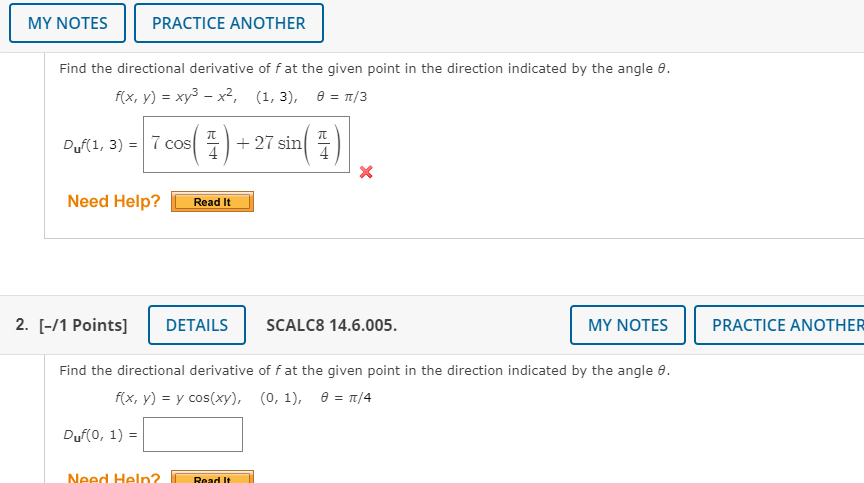 Solved MY NOTES PRACTICE ANOTHER Find the directional | Chegg.com