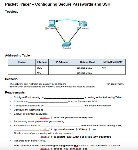 Solved Packet Tracer Configuring Secure Passwords And