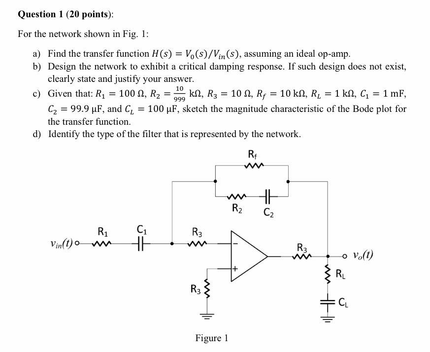 Solved Question 1 (20 points) For the network shown in Fig. | Chegg.com